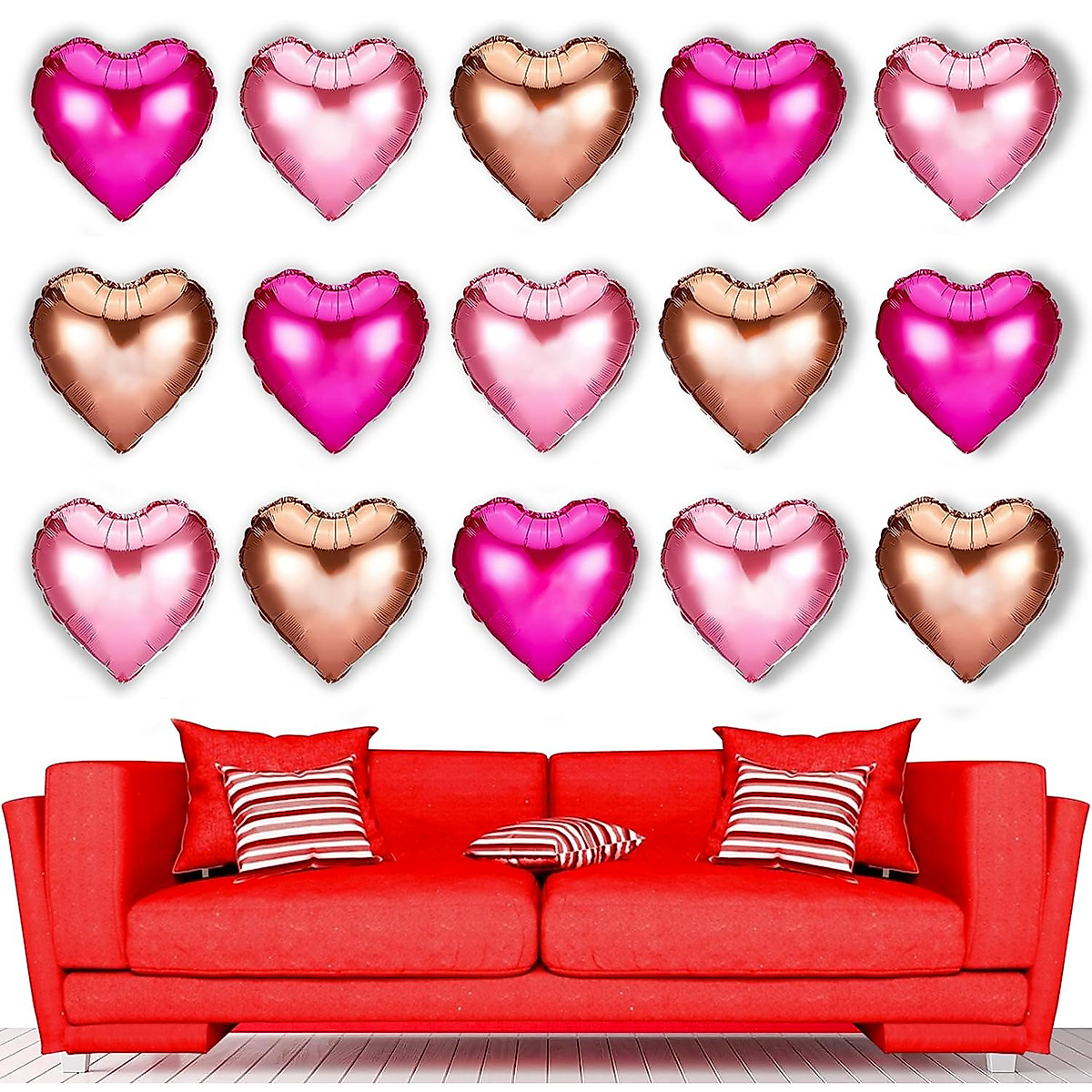 Upgraded Rose Gold and Red Heart Foil Balloons for Valentines Day Decorations,Valentines Day Balloons,Romantic Decorations Special Night (18inch)