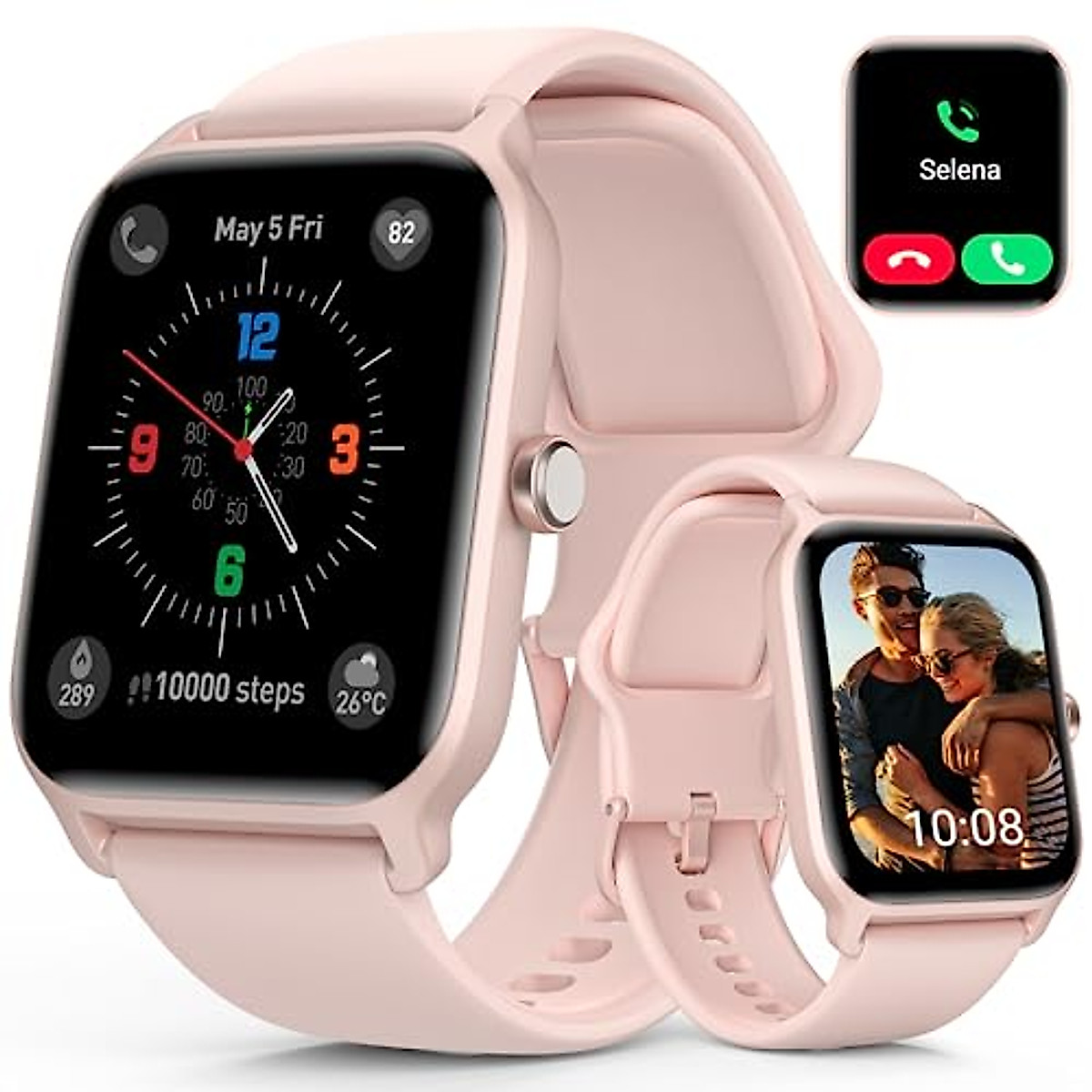 Quican Bluetooth Smart Watch for Men Women, iPhone Android Phone Compatible, Waterproof Fitness Tracker Smartwatch with Call and Text, Alexa Voice, Heart Rate, Blood Oxygen, Sleep Monitor 1.8 Inches