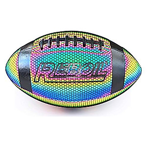 REBOIL Holographic Glowing Football–Light Up with Camera Flash–Advance Reflective Composite Leather - HoloHoops Gifts Toys for Outdoor Night Game–Official Size. (Size 7)