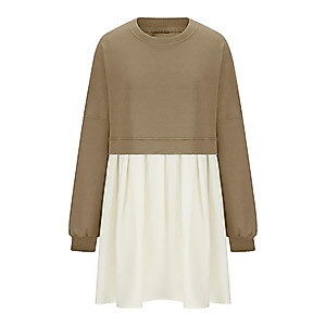 Oversized Sweatshirt Dress for Women 2024 Fall Fashion Long Sleeve Crewneck Pullover Tops Relaxed Fit Sweatshirts Mini Dress Fall Womens Outfits Womens Free People Dupes Khaki Dresses XXL