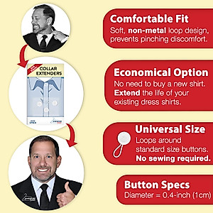 Wardrobe Hackers Collar Extenders for Mens Shirts (Soft Elastic Design 3-Pack) Neck Relief for Tight Collars for Dress Shirts - White Button Expanders