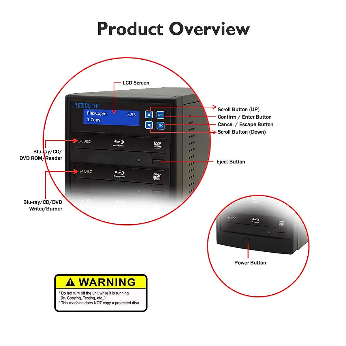 PlexCopier 1 to 1 Blu-ray BD BDXL M-Disc CD DVD Duplicator Copier Tower with Free Copy Protection