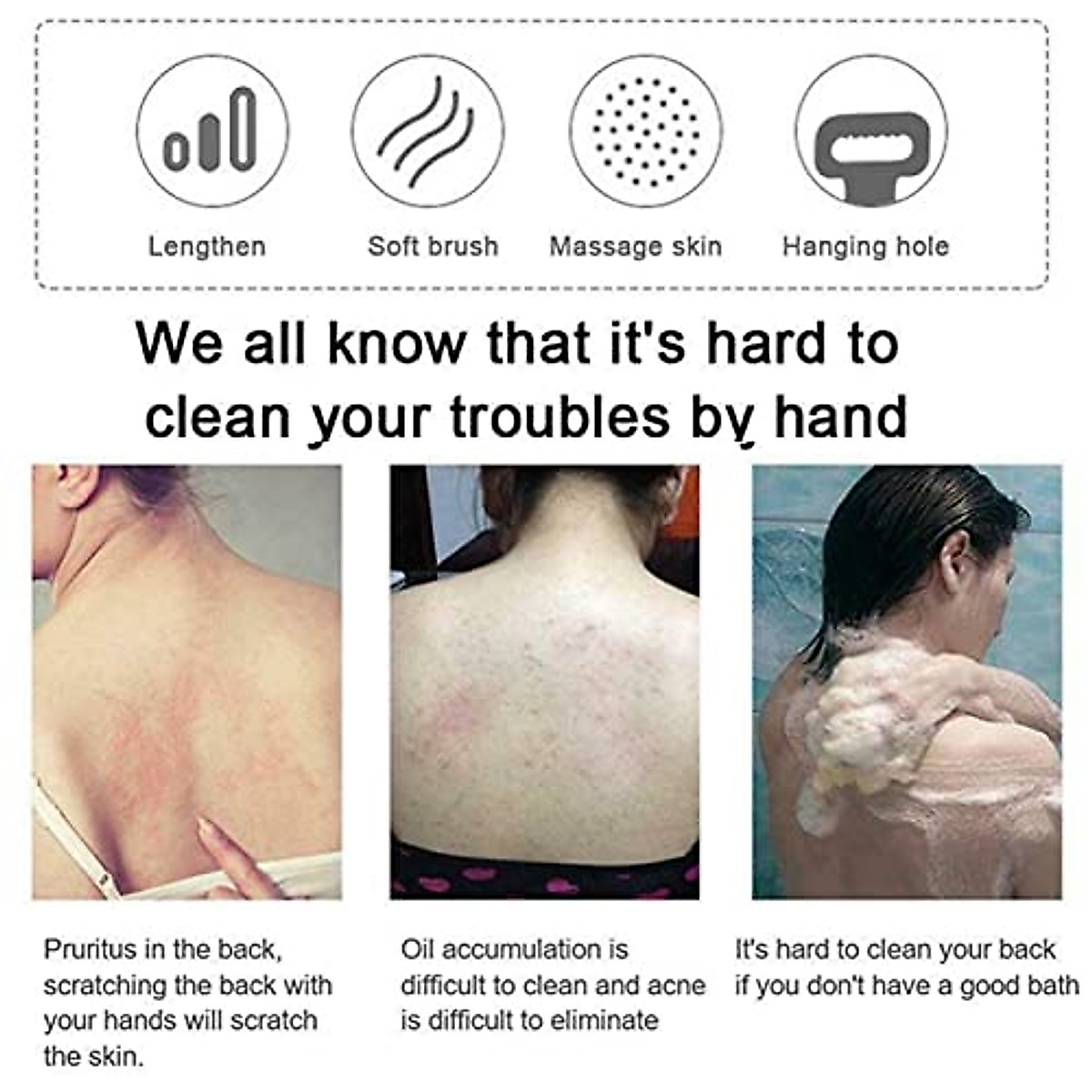 Silicone Bath Towel Scrubber with Bath Towel Holder, Exfoliating Back Scrubber for Shower Cleaning, Silicone Exfoliating Body Scrubber with Non-Slip Handle for Men and Women (Blue, 27.6 inches)