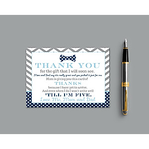 Paper Clever Party Bow Tie Baby Shower Thank You Postcards (15 Pack) Boys Notecards Only - Eco-friendly – Postal Note with Message from Newborn - Navy and Grey – Printed Size 4x6