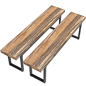STHOUYN 59” Dining Bench Pair of 2 for 6-8 Person, Farmhouse Indoor Kitchen Table Benches, Bed Bench, Industrial Shoe Bench, Entryway Benches (Brown 2pcs)