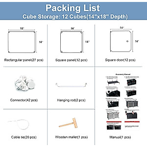 Choies DIY Portable Storage Organizer with Door,14"x18" Depth Cube Clothes Closets,12 Cubes, Portable Wardrobe Closets, Storage Cabinet,Organizer Shelving Bookshelf Toy Organizer(White)