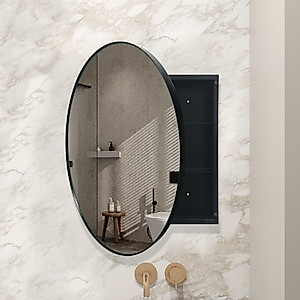 FOAMYKO Round Medicine Cabinet, Circular Bathroom Mirror Cabinet, Wall Surface Mounted Storage Farmhouse Cabinet (Black, 30"x30")