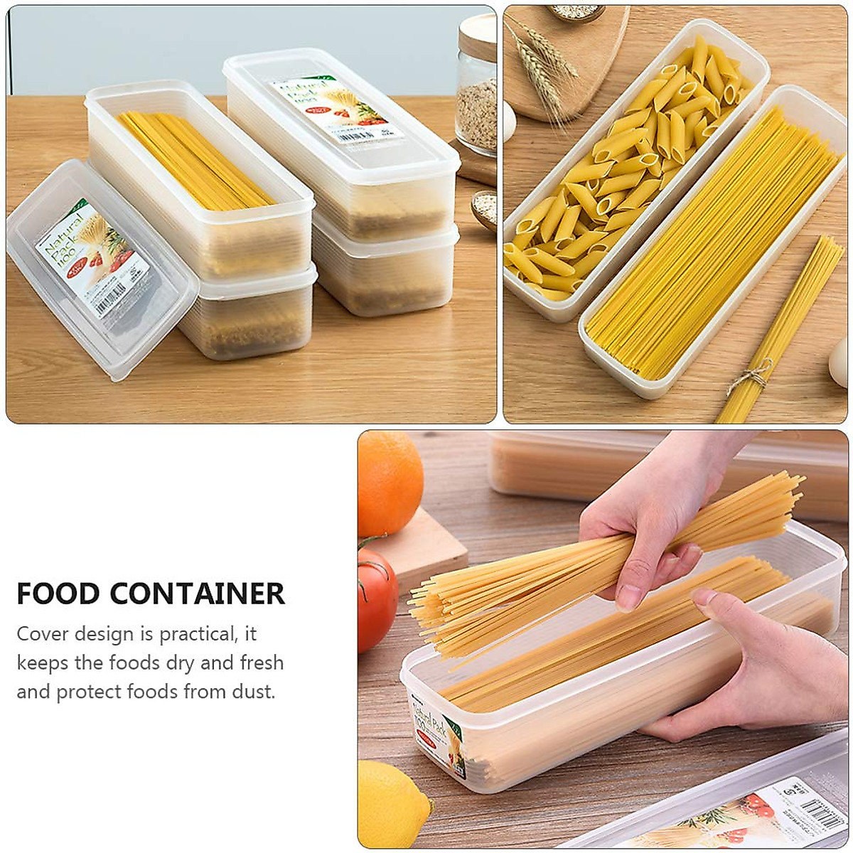 Zerodeko Spaghetti Noodles Pasta Container Spaghetti Noodle Storage Container Cereal Noodle Keeper Box Plastic Refrigerator Food Container for Pantry Organization and Storage Storage Drawers