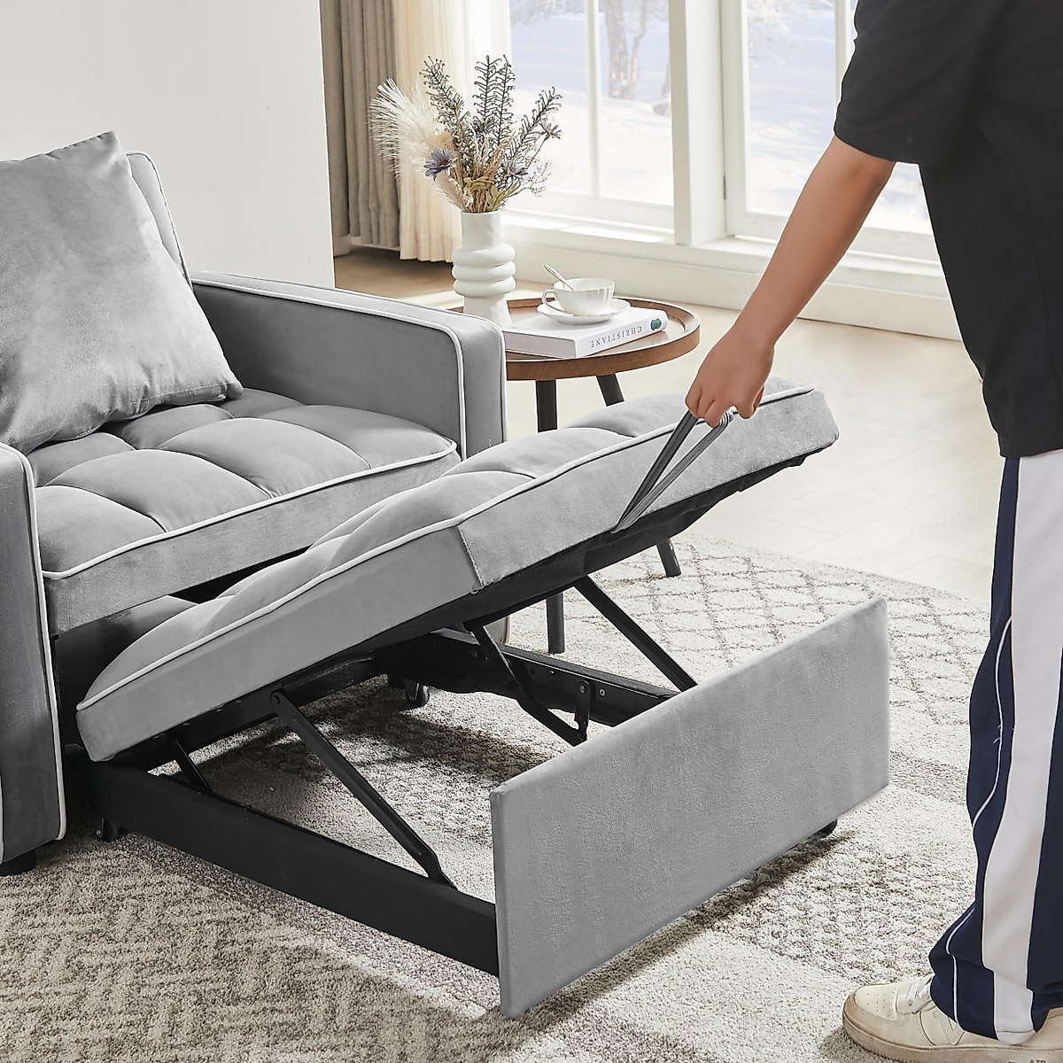LGLRTD 3 in 1 Sleeper Sofa - Sleeper Sofa Couch with pullout Bed - Convertible Couch with 1 Toss Pillows, Adjustable Backrest and Storage Pockets - Sleeper Sofa for Livingroom, Bedroom. (Grey)