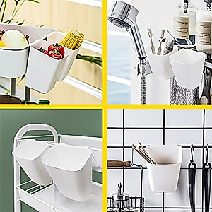 LeonBach 5 Pack White Hanging Cup Holders, Rolling Cart Accessories Hanging Pencil Holder Storage Containers Hanging Buckets Hanging Bins