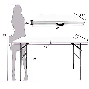 Gocamptoo Folding Table,4ft Indoor Outdoor Heavy Duty Portable Folding Square Plastic Dining Table w/Handle, Lock for Picnic, Party, Camping (4 FT) …