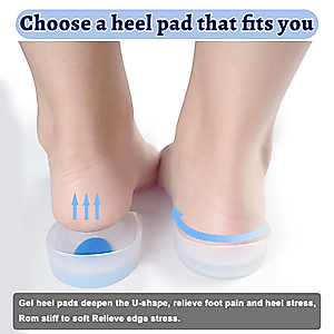 3 Pair Gel Heel Cups Plantar Fasciitis Inserts - Silicone Gel Heel Pads for Heel Pain, Bone Spur & Achilles Pain, Gel Heel Cushions and Cups, Pad & Shock Absorbing Support