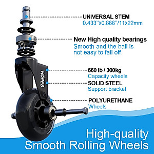 Office Chair Caster Wheels (Set of 5) - Heavy Duty & Safe for All Floors Including Hardwood - Perfect Replacement for Desk Floor Mat - Rollerblade Style w/Universal Fit