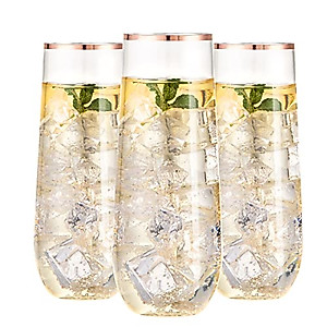 SUT 24PCS Rose Gold Champagne Flutes Plastic, 9oz Stemless Plastic Champagne Glasses, Rose Gold Rim Clear Plastic Toasting Glasses, Unbreakable, Shatterproof Mimosa Glasses, For Party, Easter & Shower