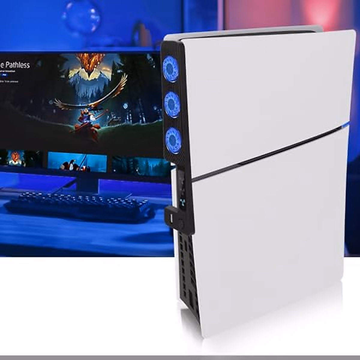 PS5 Slim Cooling Fan, SIKEMAY New PlayStation 5 Slim Console Accessories Cooler with USB Port and 3 Adjustable Quiet 9500-Speed Fans, Cool LED Light for PS5 Slim Digital/Disc Edition System (Black)