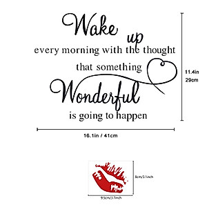 Wake Up Every Morning Wall Decal with Red Lip Sticker, Inspirational Quote Saying Wall Sticker, Vinyl Motivational Art Lettering Motto Decor, for Home Office Classroom Bedroom
