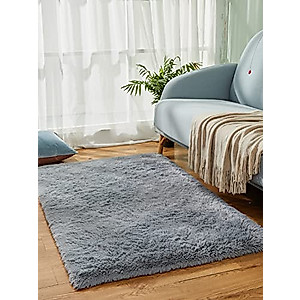 OhGeni Machine Washable 4x5.3 Feet Area Rug for Bedroom, Living Room, Dorm Room, Fluffy Soft Faux Fur Rugs Non-Slip Floor Carpet, Kids Nursery Modern Home Decor Grey (OG1104)
