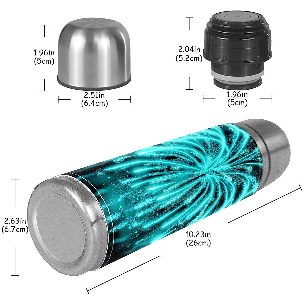 Stainless Steel Leather Vacuum Insulated Mug Fireworks Thermos Water Bottle for Hot and Cold Drinks Kids Adults 16 Oz