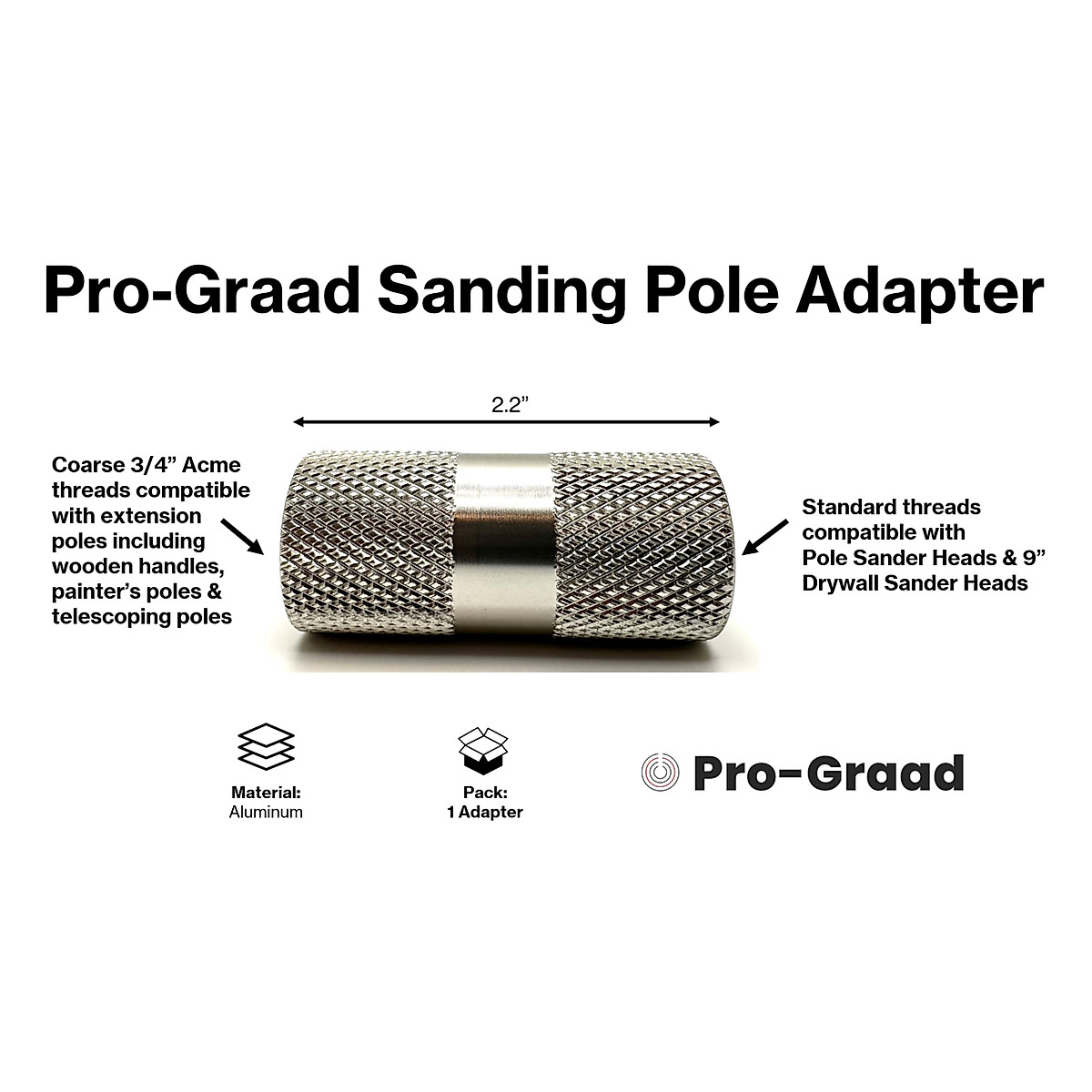 Pro-Graad Sanding Pole Adapter, Connect Wood Handles, Painter Pole, Telescopic, Multi Purpose Paint Extension Pole to Drywall Standard Sander Head, Pole Sander Adapter