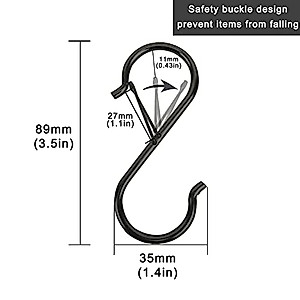 SAGARHR 10PCS S Hooks for Kitchen Utensil and Closet Rod, Rustproof Safety Buckle Design Metal Hanging Plants, Lights, Kitchenware, Pots, Pans, Cups, Clothes, Towels (10, Black)