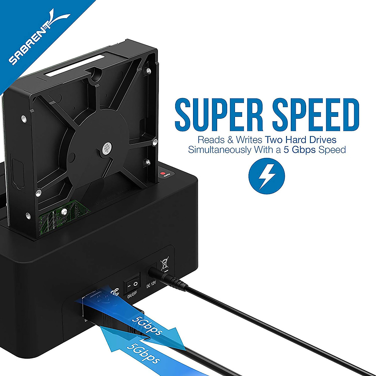 SABRENT USB 3.0 to SATA Dual Bay External Hard Drive Docking Station for 2.5 or 3.5in HDD, SSD with Hard Drive Duplicator/Cloner Function [22TB Support] (EC-DSK2)