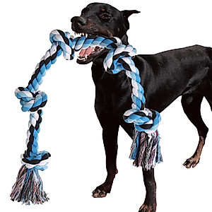 XIGOU Dog Rope Toys for Large Dogs Aggressive Chewers, Dog Chew Toys for Large Breed Indestructible, Heavy Duty Tough 3 Feet 5 Knots Dog Toy, Sturdy Rope toy for Dogs Tug of War Dog Toy Teeth Cleaning