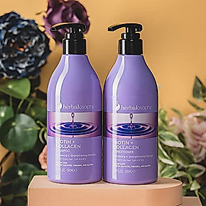 Herbalosophy 16.9 Fl Oz Biotin & Collagen Shampoo, Hair Growth Thickening Shampoo, Repair Dry, Damaged Thinning Hair, Infused with Vitamin B7 & Argan Oil, Free of Sulfate, Parabens and Gluten