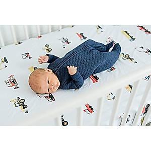 Bundle of ADDISON BELLE Products - 100% Cotton Fitted Crib Sheet + Muslin Swaddle - Construction Trucks - Soft, Durable & Breathable