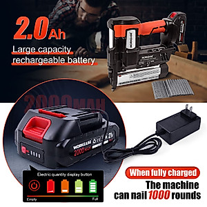 21V Cordless Brad Nailer, 18 Gauge 2 in 1 Nail Gun/Stapler Gun Battery Powered with 2.0Ah Battery, Fast Charger, 2000 Nails & Staples, Earplugs, Electric Staple Gun for Furniture Woodworking