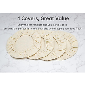 4 Pack sourdough bowl cover, Organic Reusable Cloth bowl cover for proofing, fits 5”-8.5” Diameter bowl and Jar mouth - Unbleached, Perfect for Fermentation Jars (4 Pack - Large)