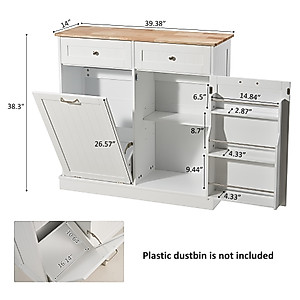 AHB 13 Gallon Tilt Out Trash Bin Cabinet with 2 Drawers, Adjustable Shelves,Kitchen Storage Cabinet with Garbage Bin Tilt Out Laundry Hamper for Kitchen, White