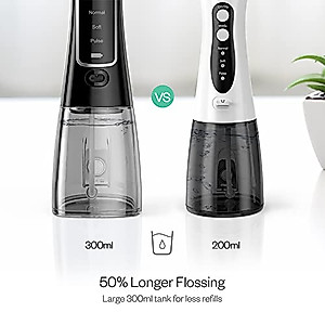 Water Dental Flosser for Teeth, 300ML Water Tank,Portable and Rechargeable Dental Oral Irrigator IPX7 Waterproof Powerful Battery Life Water Teeth Cleaner Picks (Black)