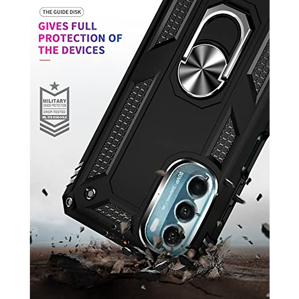 Dzxouui for Moto G 5G 2022 Case with Glass Screen Protector, Military Grade Shockproof Cover Full Body Protection Hard Phone Cases Built-in Magnetic Kickstand for Motorola G 5G 2022 - Black