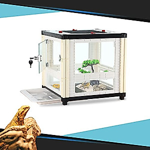 crapelles [Large Reptile Tank], Pet Cage Terrarium with Glass Window, Front Opening Door with Top Screen Ventilation, Reptile Terrarium Habitat for Reptiles Amphibian 15.7" x 15.7" x 15.7"(Knock-Down)