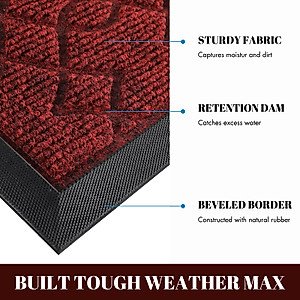 Yimobra Front Door Mats, Heavy Duty Water Absorbent Mud Resistant Easy Clean Entry Outdoor Indoor Rugs,Non Slip Backing, Exterior Mats for Outside Patio Porch Farmhouse, 29.5 x 17, Red