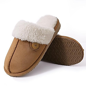 Litfun Fuzzy Slippers for Women with Memory Foam Winter Fluffy House Shoes Indoor Outdoor, Khiki Women Size 8-8.5