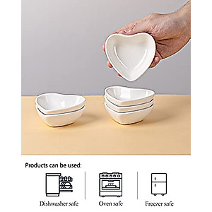 Delling Mini Dipping Bowls Set Soy Sauce Dish/Bowls, Heart Shaped Dip Bowls, Small Ceramic Bowls for Ketchup, Condiments, Chips Dip Sets, Best Choice for BBQ and Other Party Dinner - 2Oz, Set of 6