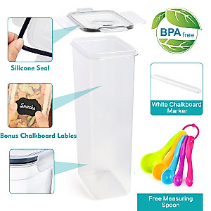 21 Pack Airtight Food Storage Containers Set, Kitchen & Pantry Organization Containers for Cereal, Flour & Sugar, BPA Free Plastic Cereal Container with Easy Lock Lids, Labels, Marker & Spoon Set