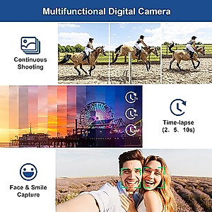 4K Digital Camera,Autofocus 48MP Vlogging Camera for Photography YouTube Compact Camera with Flash,18X Digital Zoom, Anti Shake, Macro Photography, 32G SD Card and 2 Batteries