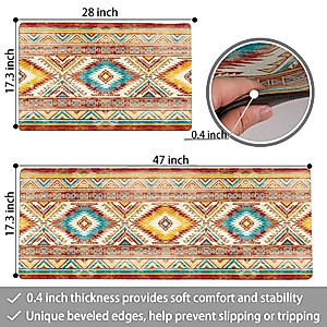 Tritard Kitchen Floor Mat Set of 2 Cushioned Anti Fatigue Western Aztec Kitchen Mats Memory Foam PVC Rubber Rugs Padded Non Slip Waterproof Kitchen Rugs Comfort Kitchen Mats for Standing, Kitchen