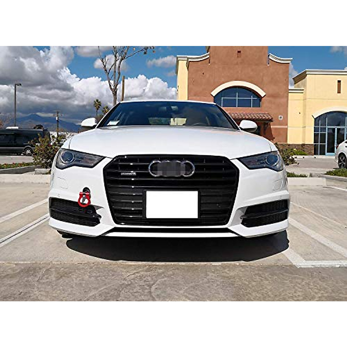 iJDMTOY Red Track Racing Style Tow Hook Ring Compatible with 2008-up Audi A4 A5 A6 A7 S4 S5 S6 S7, Made of Light Weight CNC Aluminum