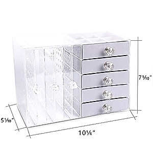 Frebeauty Acrylic Jewelry Box Clear Earring Organizer Storage Boxes,Necklace Hanging with 5 Removable Velvet Drawers Large Jewelry Display Case for Stud Rings Bracelets for Gift,(Grey)