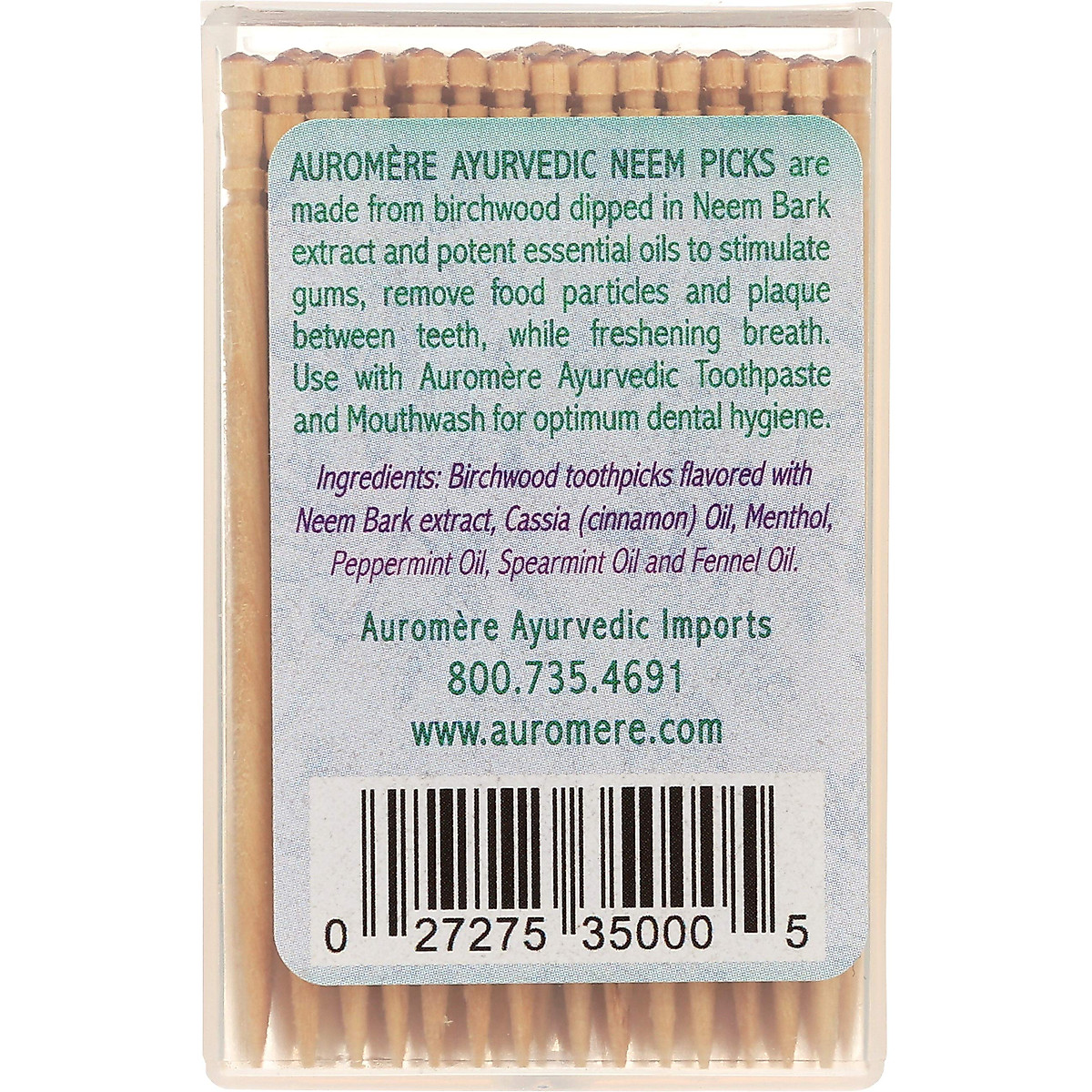 Auromere Ayurvedic Neem Toothpicks - Vegan, Natural, Non GMO, Made from Birchwood (100 Count), 2 Pack