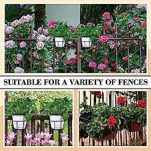 Dandat 24 Pcs Hanging Railing Planters 6 Inch Flower Pot Holders Black Potted Stand Railing Planter Iron Rack Balcony Planter Basket Small Shelf Container for Indoor Outdoor Balcony Fence Garden