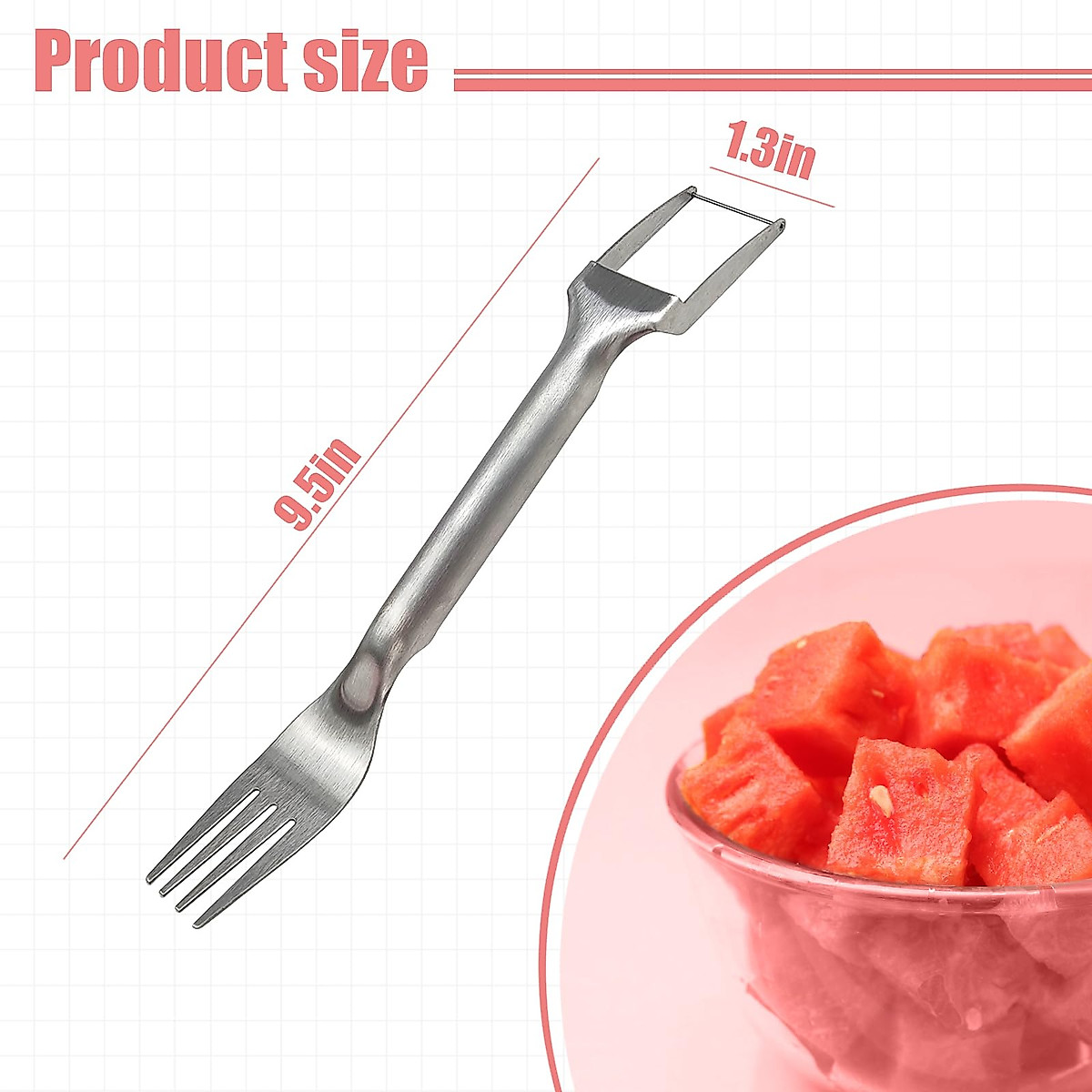 Watermelon Fork Slicer Cutter,2Pcs 2-in-1 Stainless Steel Fruit Cutter,Dual Head Stainless Steel Fruit Forks Slicer for Home Home Kitchen Gadget Party Camping
