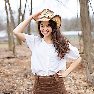 TOVOSO Straw Cowboy Hat for Women and Men with Shape-It Brim, Western Cowboy Hat, Brown/Beads - Tea Stain