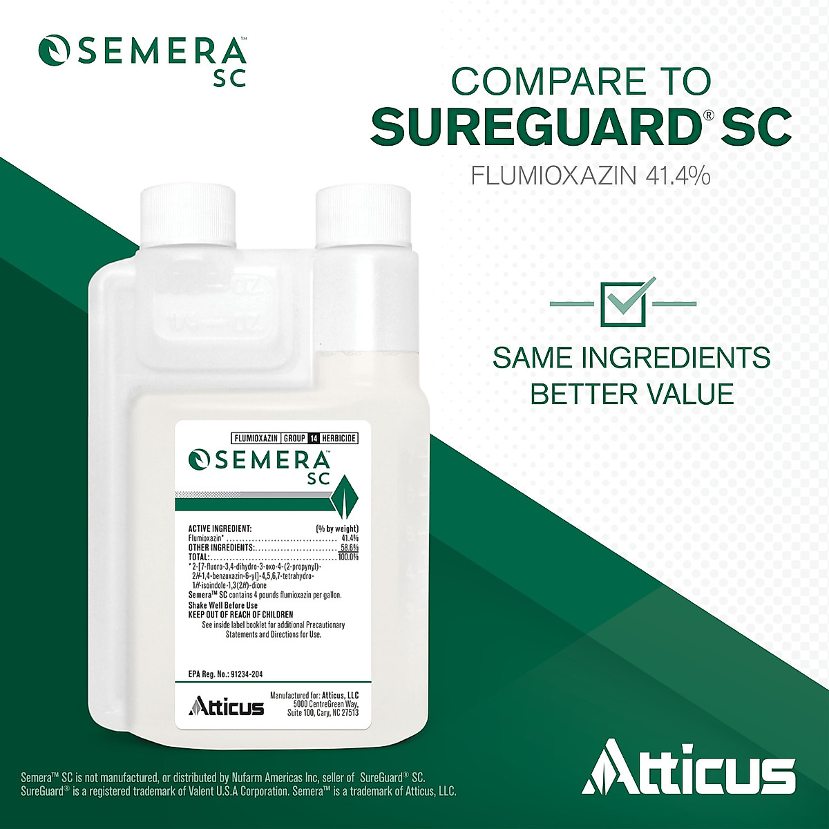 Semera SC Herbicide Concentrate (8 oz) by Atticus (Compare to SureGuard) – Flumioxazin Weed Killer – Season Long Lawn and Aquatic Weed Control