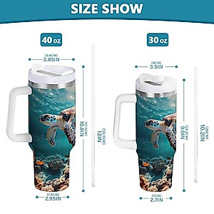 RPLIFE Colorful Coral Sea Turtle Tumbler, Stainless Steel Mug, Water Tumbler with Straw