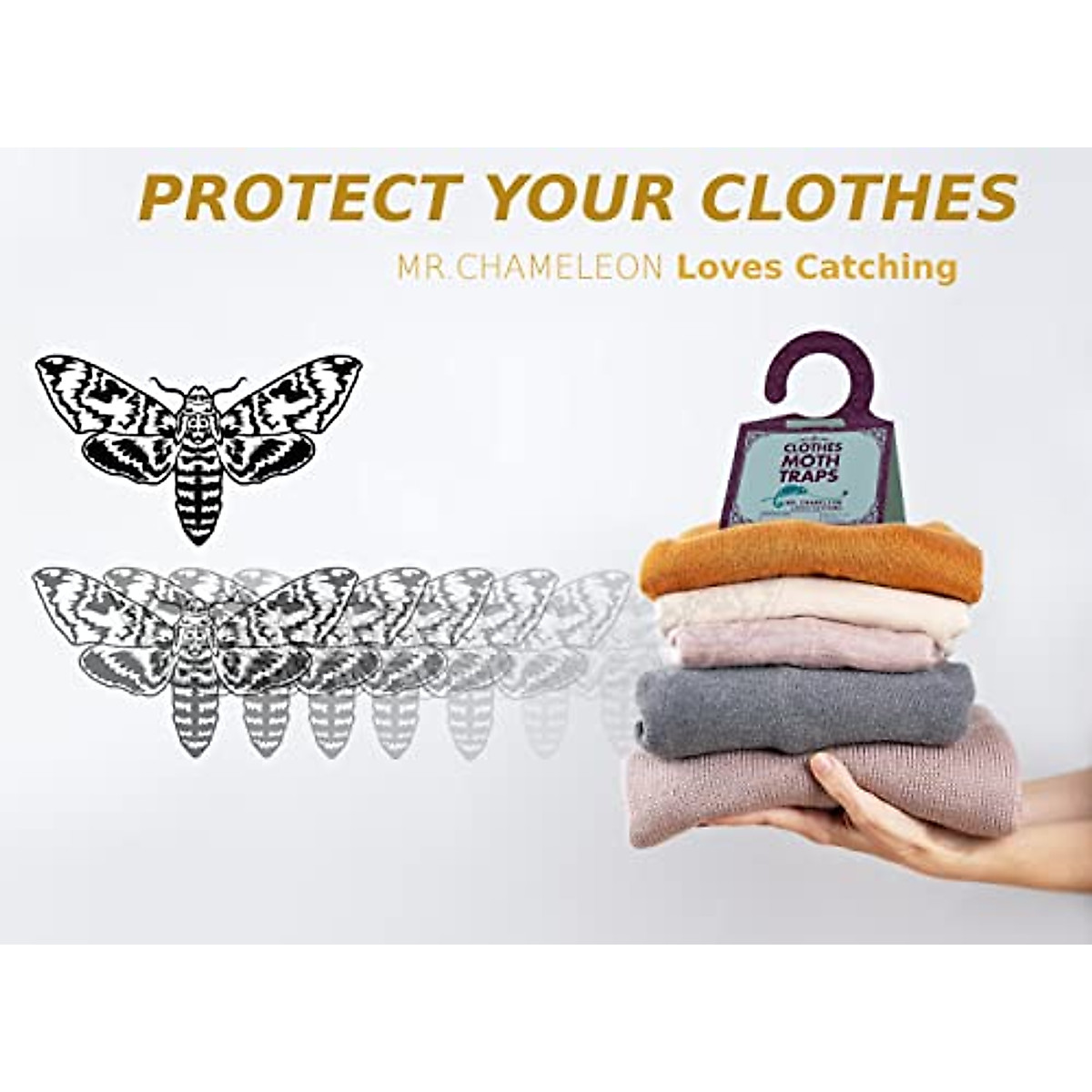 Mr.Chameleon Moth Traps for Clothes - 50% Stickier Glue for Ultimate Effectiveness - 7 Pack Moth Traps - Non-Toxic Clothing Moth Traps with Pheromones Prime in Your Kitchen - Odor-Free & Natural