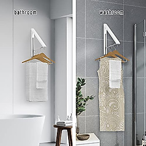 Anjuer Folding Clothes Hanger Wall Mounted Retractable Clothes Rack, Aluminum, Easy Installation, White